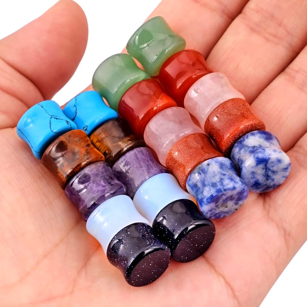 Yungger 10 Pairs Natural Stone Plugs Double Flared Saddle Ear Expander Stretcher Piercing 1/2"