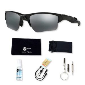 Oakley Half Jacket 2.0 XL, OO9154 (01) Polished Black/Black Iridium 62mm, Sunglasses Bundle with original case, and accessories (5 items)