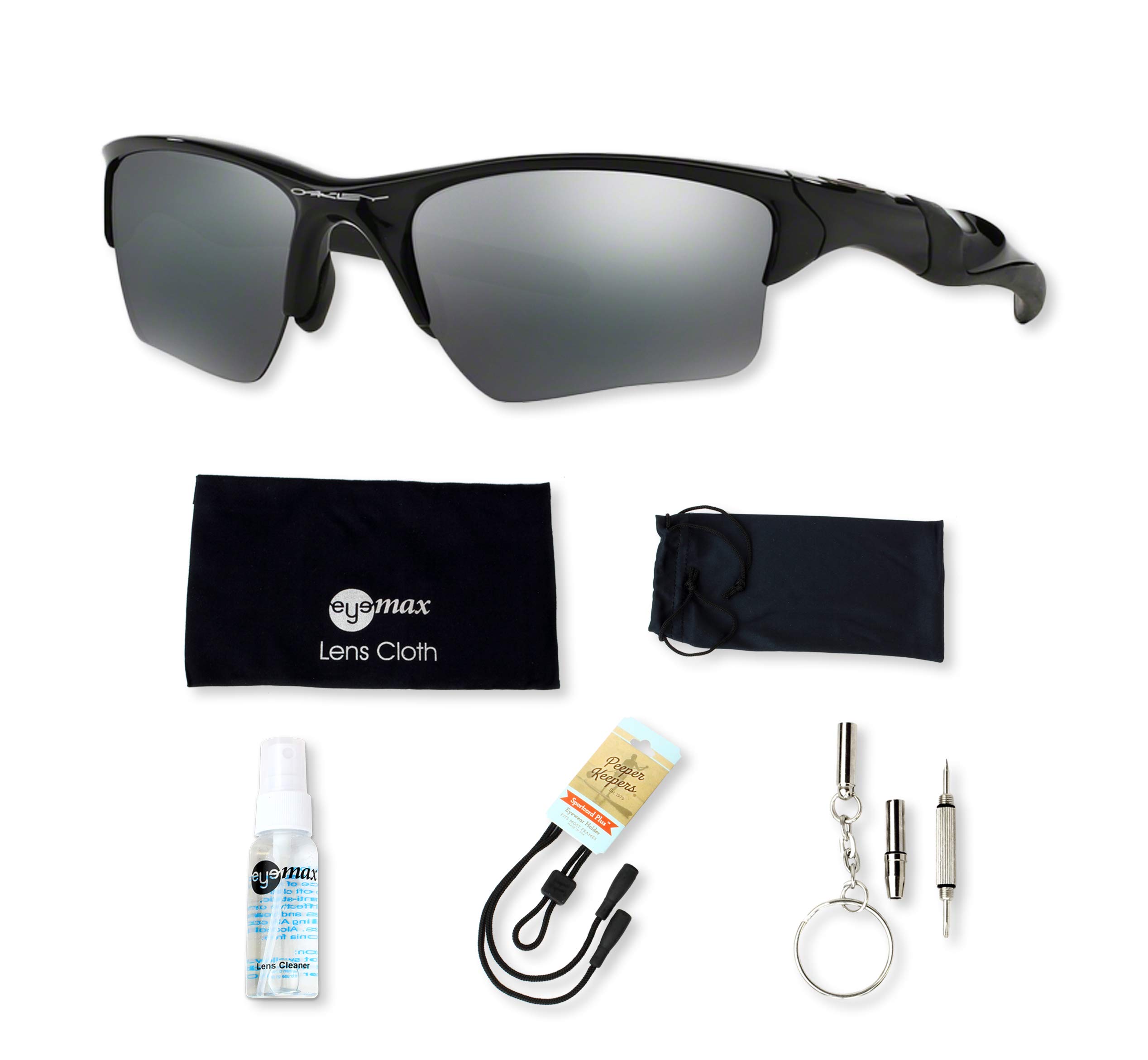 Oakley Half Jacket 2.0 XL, OO9154 (01) Polished Black/Black Iridium 62mm, Sunglasses Bundle with original case, and accessories (5 items)