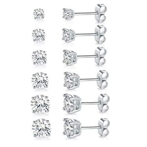 18k white gold plated 4 pong round clear cubic zirconia stud earring pack of 6 pairs (6 pairs)