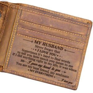 fathers day birthday gifts for men, to my husband gifts, anniversary wedding gifts for husband from wife, leather mens wallet, gifts for him, romantic gifts for husband, rfid bifold wallet for men