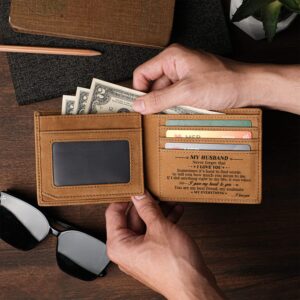 Fathers Day Birthday Gifts for Men, To My Husband Gifts, Anniversary Wedding Gifts for Husband from Wife, Leather Mens Wallet, Gifts for Him, Romantic Gifts for Husband, RFID Bifold Wallet for Men