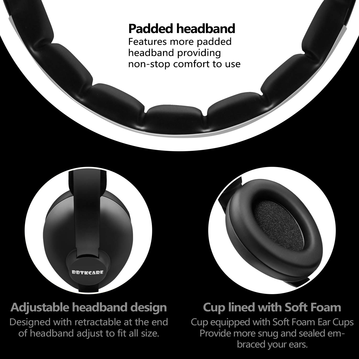 BBTKCARE Baby Headphones Noise Cancelling Headphones for Babies for 3 Months to 3 Years (Black)