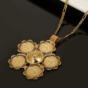 Ethiopian Big Cross Pendants Necklaces Women Men Gold Color Jewelry Africa Coin Cross Eritrea Habesha Necklace