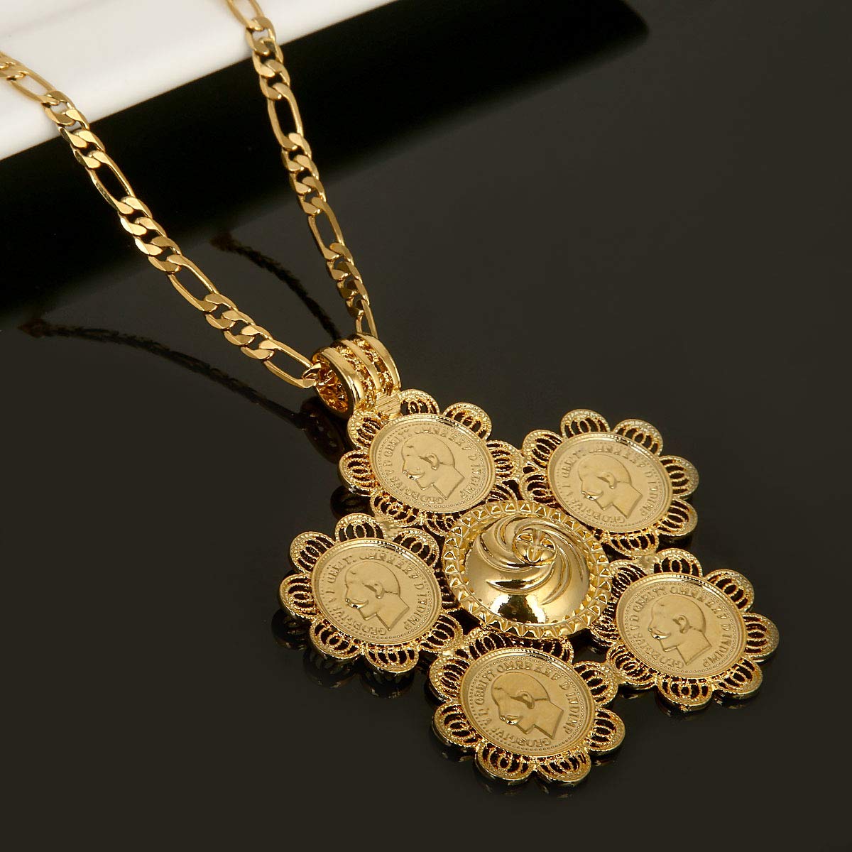 Ethiopian Big Cross Pendants Necklaces Women Men Gold Color Jewelry Africa Coin Cross Eritrea Habesha Necklace