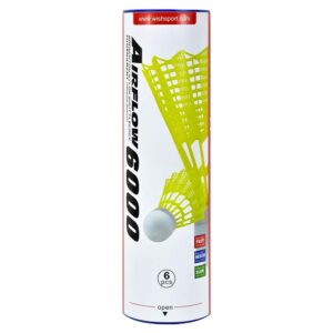 Wish Airflow 6000 Badminton Tournament Shuttlecocks – 6 Pack Tube of Durable Nylon Shuttlecocks with Cork Tips – Badminton Birdies for Indoor and Outdoor Play, Yellow