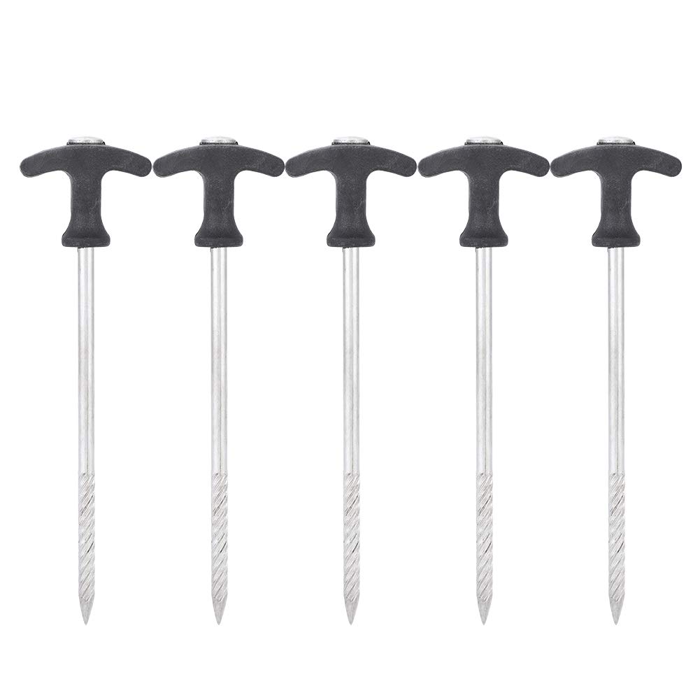 Outdoor Tent Stakes, 5 Pcs T-shaped Nail Pegs Camping Screw Nail for Frozen Soil Ice Surface