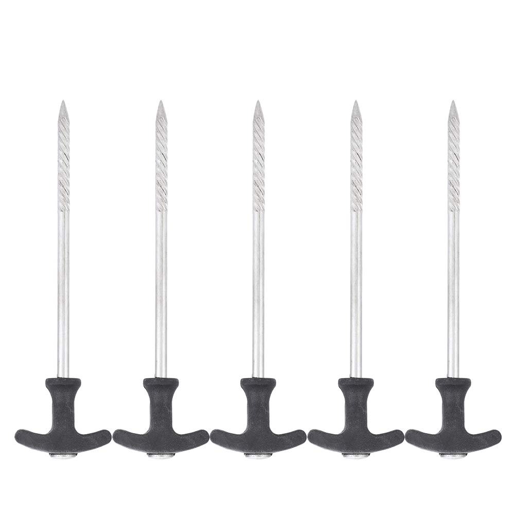 Outdoor Tent Stakes, 5 Pcs T-shaped Nail Pegs Camping Screw Nail for Frozen Soil Ice Surface