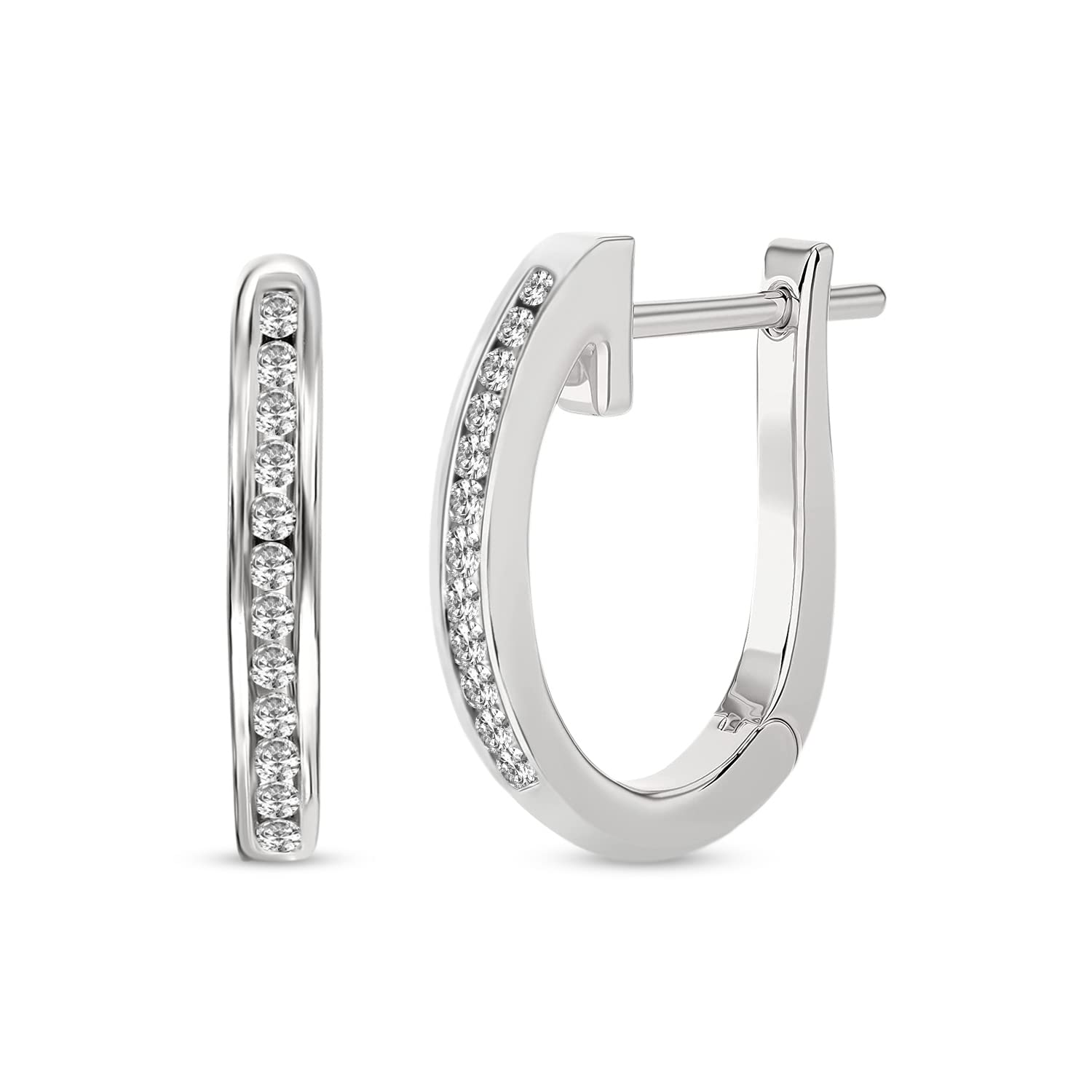 1/4 Carat | 10K White Gold | Natural Diamond Huggie Hoop Earrings | Round Shape Pave Setting Tanache Earrings | H-I Color, I2-I3 Clarity