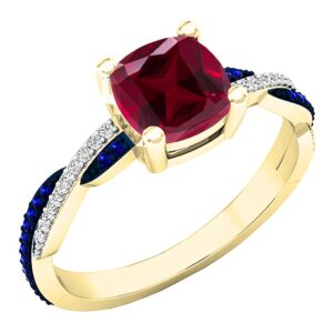 dazzlingrock collection 6 mm cushion lab created ruby with round blue sapphire & diamond women engagement ring | 10k yellow gold, size 9.5