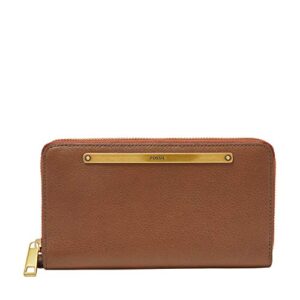 fossil women's liza leather wallet zip around clutch with wristlet strap, brown (model: sl7878200)