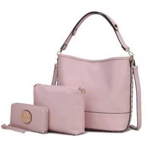 mkf 3-pc set, hobo bag, messenger crossbody for women - removable adjustable strap - vegan leather wristlet purse