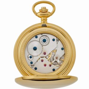 Gotham Men's Gold-Tone Railroad Dial Double Hunter 17 Jewel Mechanical Pocket Watch # GWC18806G