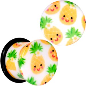 body candy 7/16" 2pc ear plugs white acrylic pretty pineapple single flare ear plug gauges set of 2 11mm