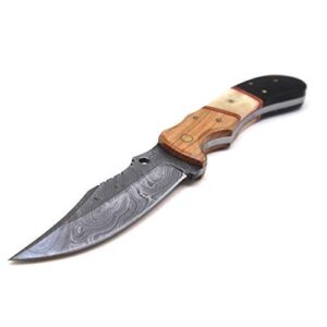 wild turkey handmade damascus collection 9" fixed blade hunting knife w/leather sheath (bone)