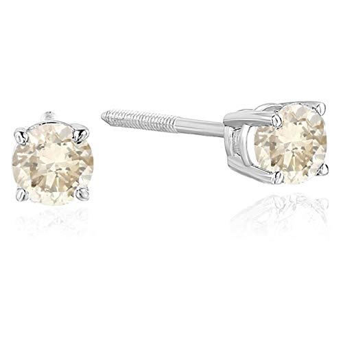 Vir Jewels 3/4 cttw Champagne Diamond Stud Earrings 14K White Gold Round Screw Backs