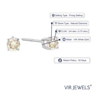 Vir Jewels 3/4 cttw Champagne Diamond Stud Earrings 14K White Gold Round Screw Backs