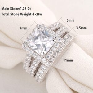 Wuziwen 4Ct Engagement Rings for Women Sterling Silver Cubic Zirconia Wedding Bridal Ring Set Size 7