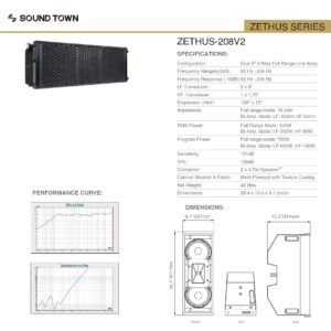 Sound Town ZETHUS Series 2 x 8” Line Array Loudspeaker, with Titanium Compression Driver, Plywood Construction, Full Range/Bi-amp Switchable, Black (ZETHUS-208BV2)