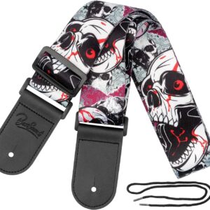 Skull Guitar Strap & Leather Ends Guitar Shoulder Strap for Bass, Electric, Acoustic Guitars