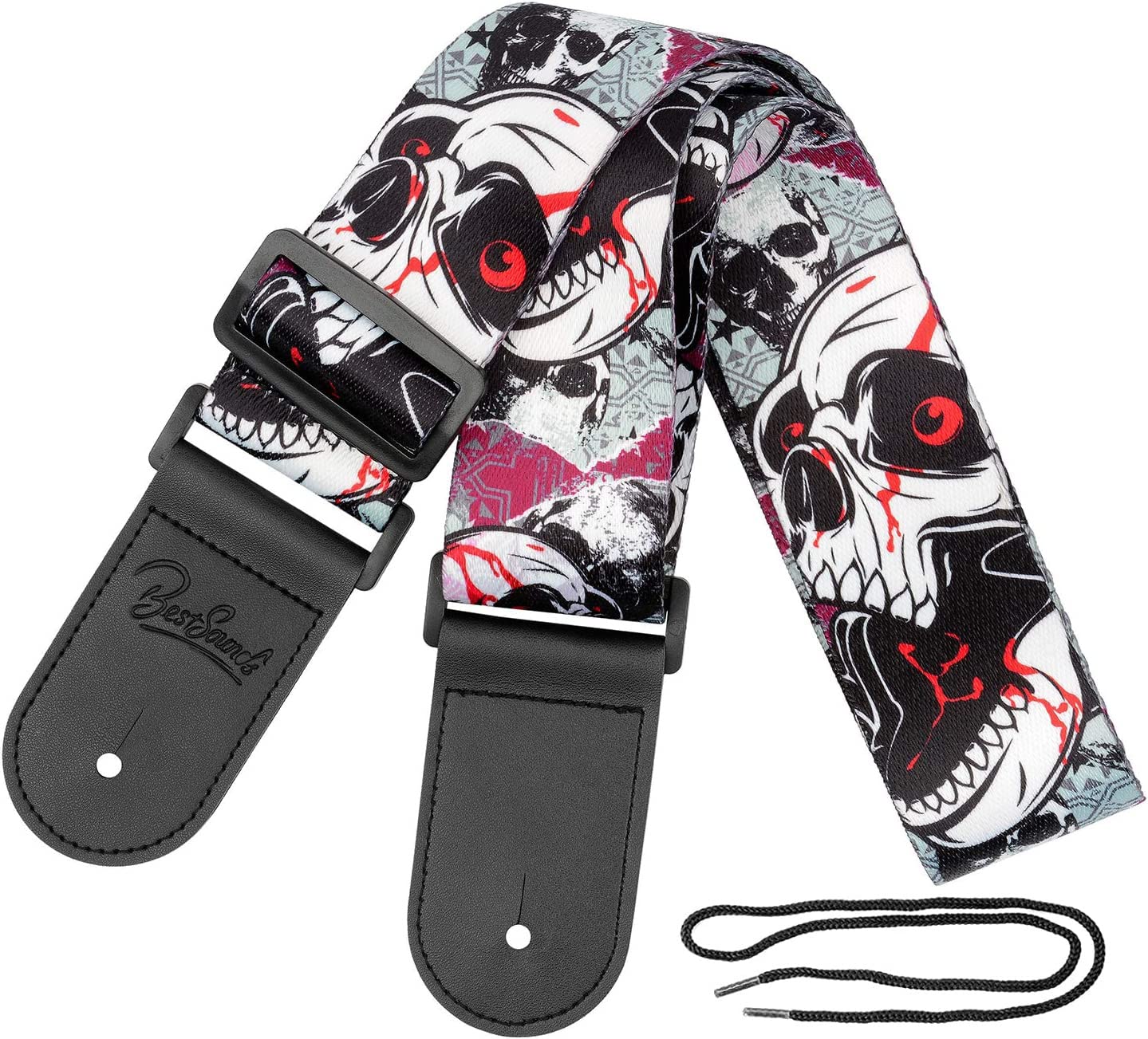 Skull Guitar Strap & Leather Ends Guitar Shoulder Strap for Bass, Electric, Acoustic Guitars