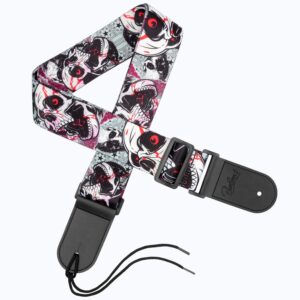 Skull Guitar Strap & Leather Ends Guitar Shoulder Strap for Bass, Electric, Acoustic Guitars