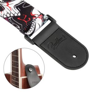 Skull Guitar Strap & Leather Ends Guitar Shoulder Strap for Bass, Electric, Acoustic Guitars