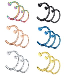 fibo steel 18g-20g 18pcs stainless steel body jewelry piercing nose ring hoop for women(6mix color 18pcs, 20g,6/8/10mm)