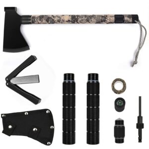 yeacool camping hatchet, survival axe, with sharpener, sheath, tactical axe multitool, for camping, hiking, survival, hunting and emergency