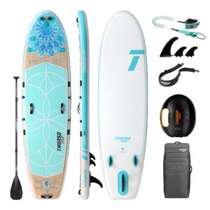 thurso surf tranquility yoga inflatable stand up paddle board sup 10'8 x 34'' x 6'' two layer deluxe package includes carbon shaft paddle/2+1 quick lock fins/leash/pump/roller backpack