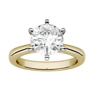 charles & colvard created moissanite 8mm round cut engagement ring for women | 1.9 cttw dew | lab grown | solid 14k yellow gold | size 6