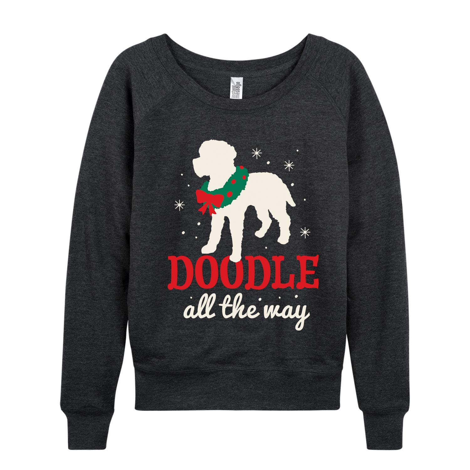 Instant Message - Doodle All The Way - Funny Christmas Ladies French Terry Pullover - Size Large Heather Charcoal