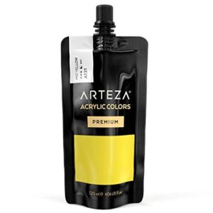 arteza acrylic paint mid yellow color (120 ml pouch, tube), rich pigment, non fading, non toxic, single color paint for artists and hobby painters