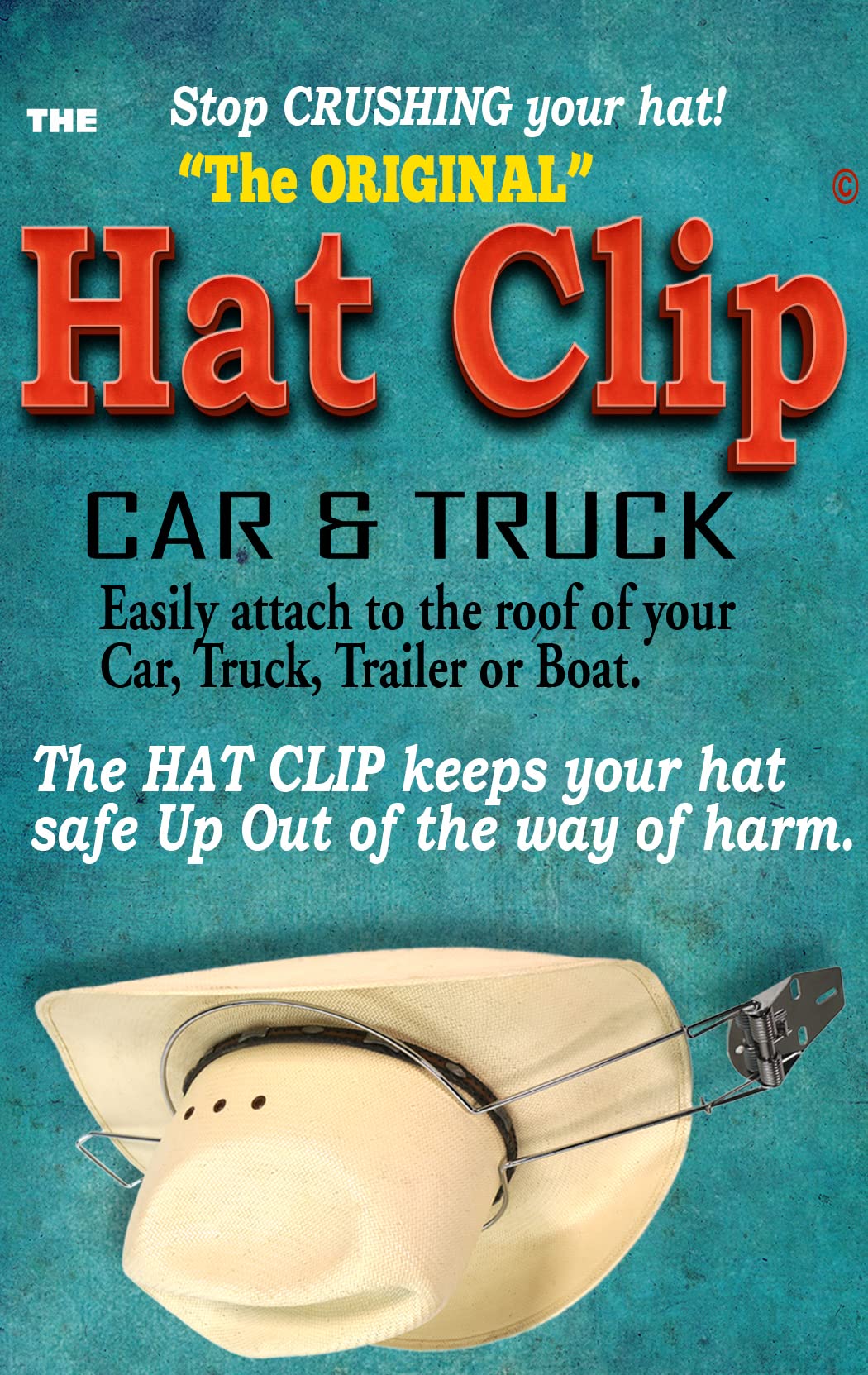 The Original HAT CLIP [NEW VERSION] Cowboy Hat Holder for Trucks Hat Rack Pickup Truck