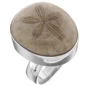 ringsize 7 sand dollar fossil 925 sterling silver adjustable ring