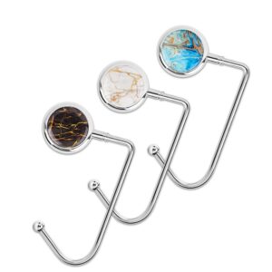 cheliz purse hook set of 3 - hanger table hanger holder womens bag storage (long3-marble)