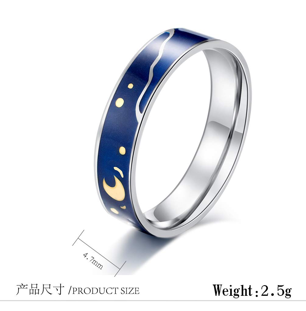 PAURO Couples Women's Stainless Steel Van Gogh's Sky Ring Romantic Promise Band Size 9