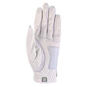 Zero Friction Ladies Compression-Fit Synthetic Golf Glove (2 Pack with Free Pack of tees), Universal Fit One Size, White/White