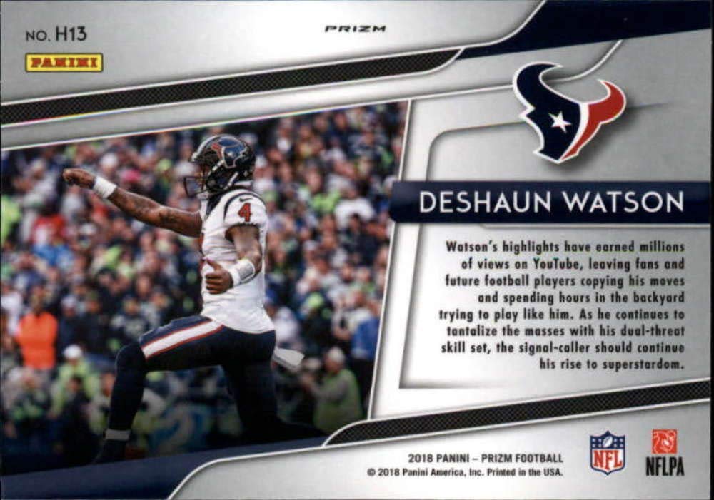 2018 Panini Prizm Hype Prizm Retail #13 Deshaun Watson Houston Texans NFL Football Trading Card