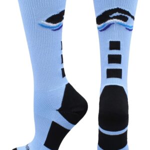 MadSportsStuff Swimmer Logo Athletic Crew Socks (Columbia Blue/Black, Large)