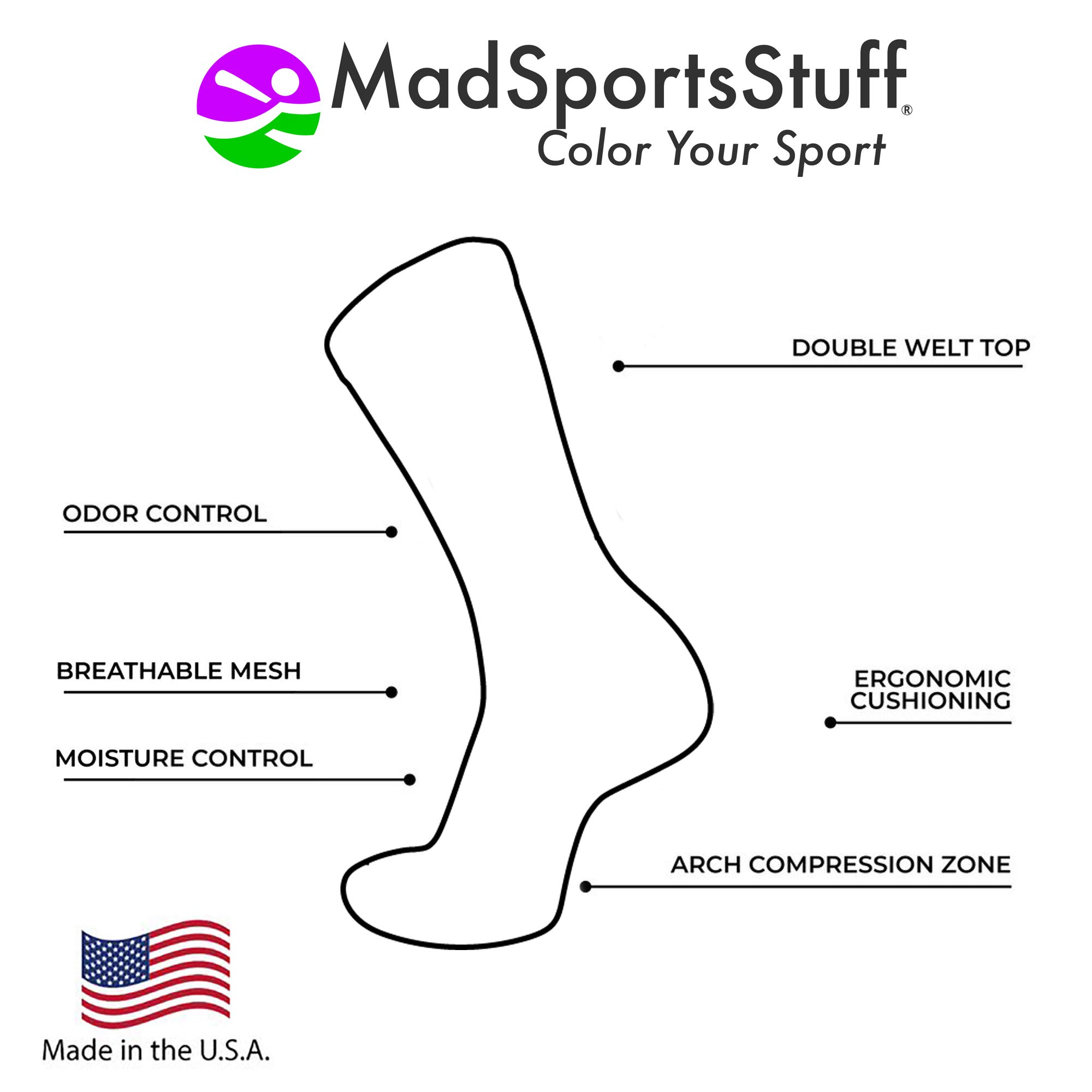 MadSportsStuff Swimmer Logo Athletic Crew Socks (Columbia Blue/Black, Large)