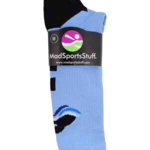 MadSportsStuff Swimmer Logo Athletic Crew Socks (Columbia Blue/Black, Large)