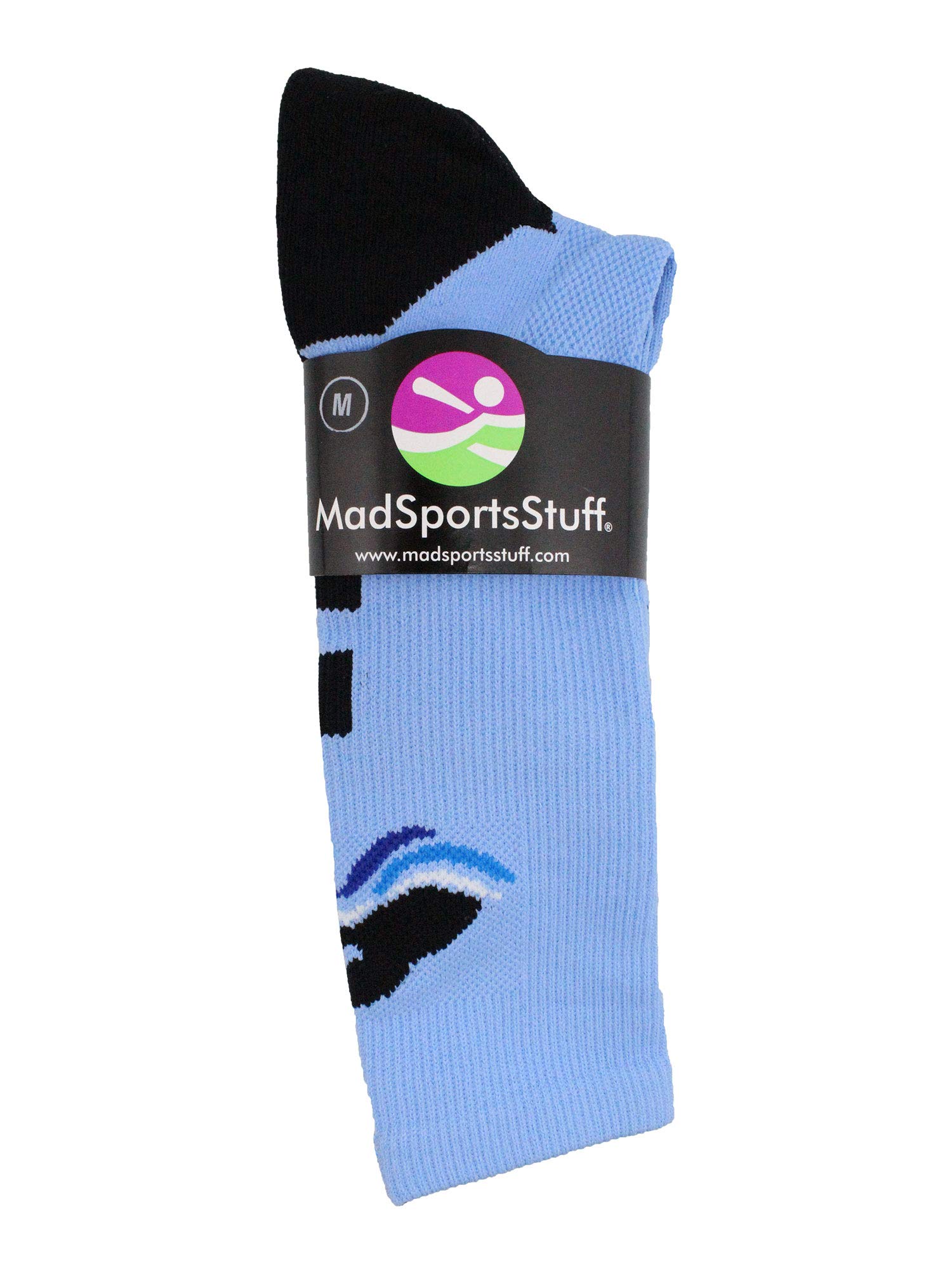 MadSportsStuff Swimmer Logo Athletic Crew Socks (Columbia Blue/Black, Large)