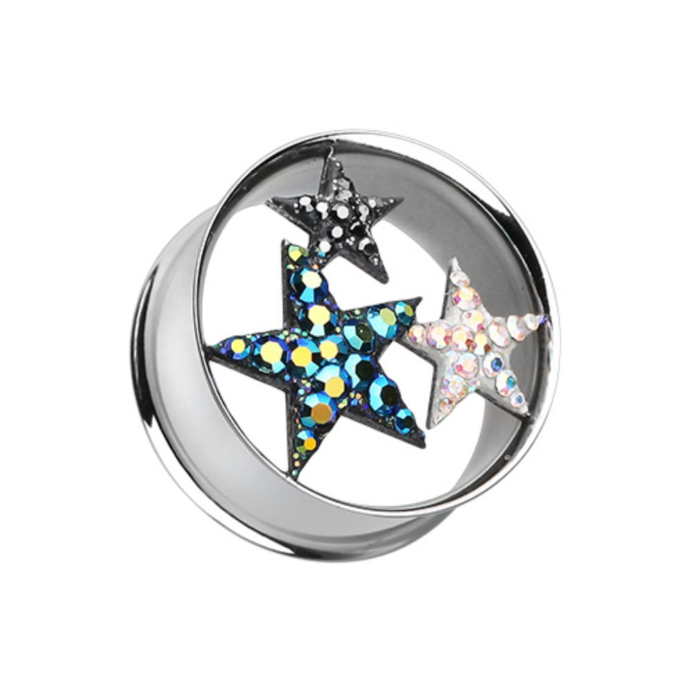 Covet Jewelry Triple Star Multi-Sprinkle Dot Tunnel Ear Gauge Plug (3/4" (19mm))