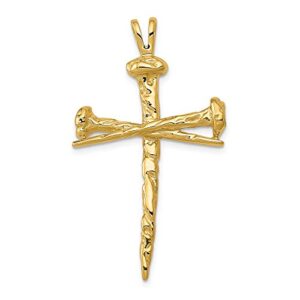 Real 14kt Yellow Gold Polished Nail Cross Charm