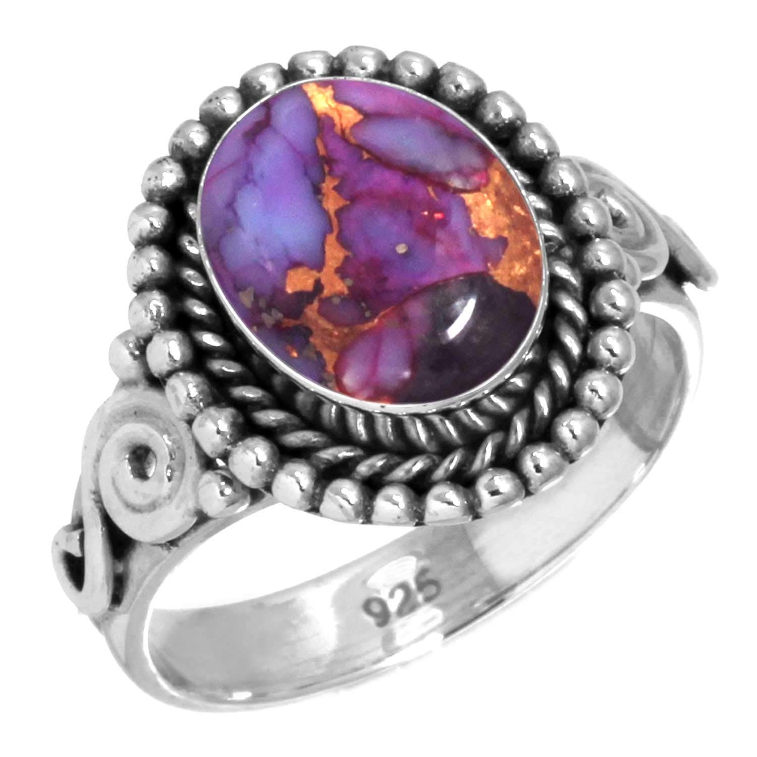 JEWELOPORIUM 925 Sterling Silver Ring for Women Copper Purple Turquoise Gemstone Statement Silver Ring Size 10 Mothers' Day Gift Fashion Jewelry