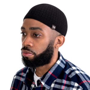 candid signature apparel skull caps for men & women with zigzag knit | 100% breathable cotton beanie kufi skully caps (black (zigzag))