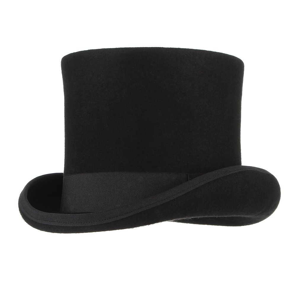 GEMVIE Men 100% Wool Mad Hatter Satin Lined Black Top Hats 6.7" High Topper Hat