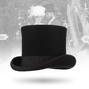 GEMVIE Men 100% Wool Mad Hatter Satin Lined Black Top Hats 6.7" High Topper Hat