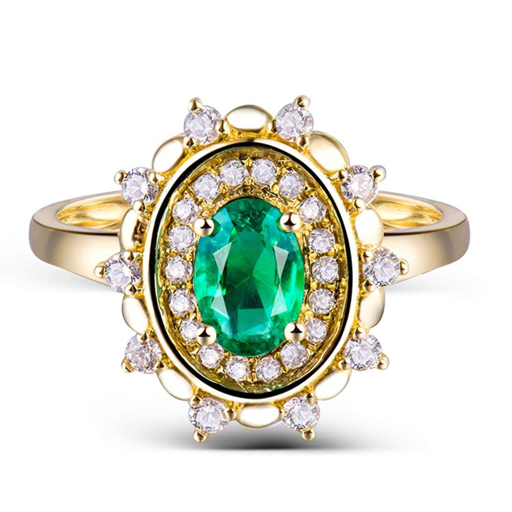 Lanmi 14K Yellow Gold Natural Emerald Diamonds Ring for Women Promise Engagement Wedding Anniversary Promotion